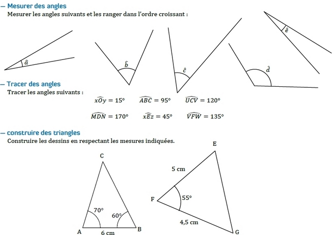 Angles et rapporteur. : exercices de maths corrigés en 6ème