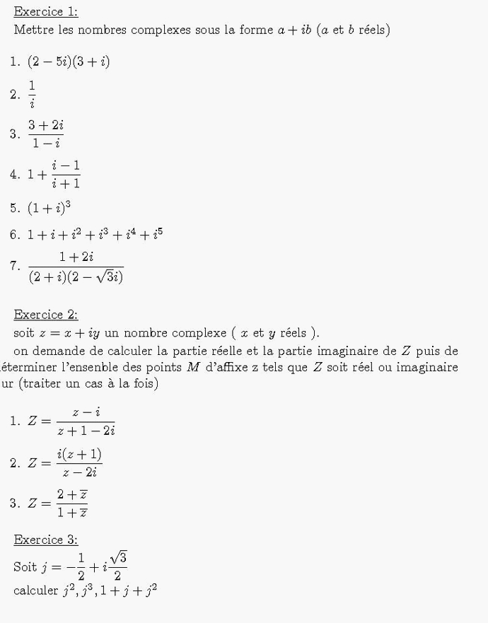 Exercice Nombres Complexes Type Bac Exercice Nombres Complexes Type Bac