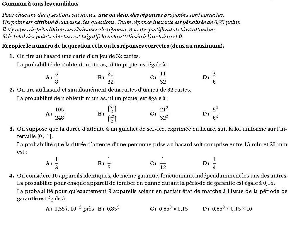 Bac - probabilités. : exercices de maths corrigés en terminale S Bac - probabilités. : exercices de maths corrigés en terminale S