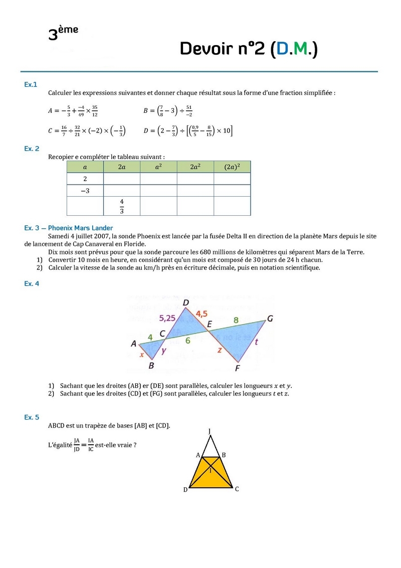 Contrôles de maths en 3ème et DS en troisième en PDF.